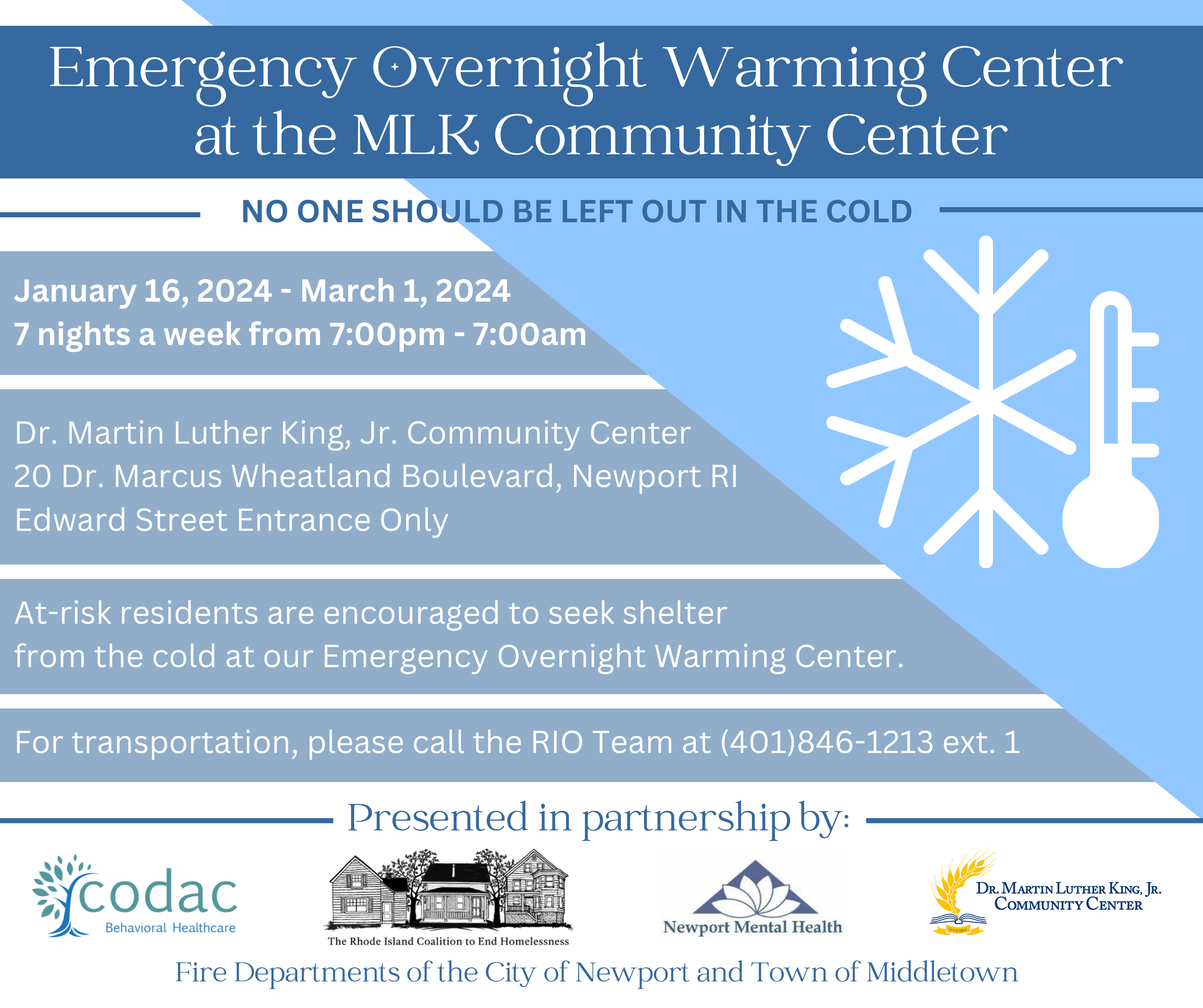 Daily overnight warming center opens at MLK Community Center on Jan. 16 ...
