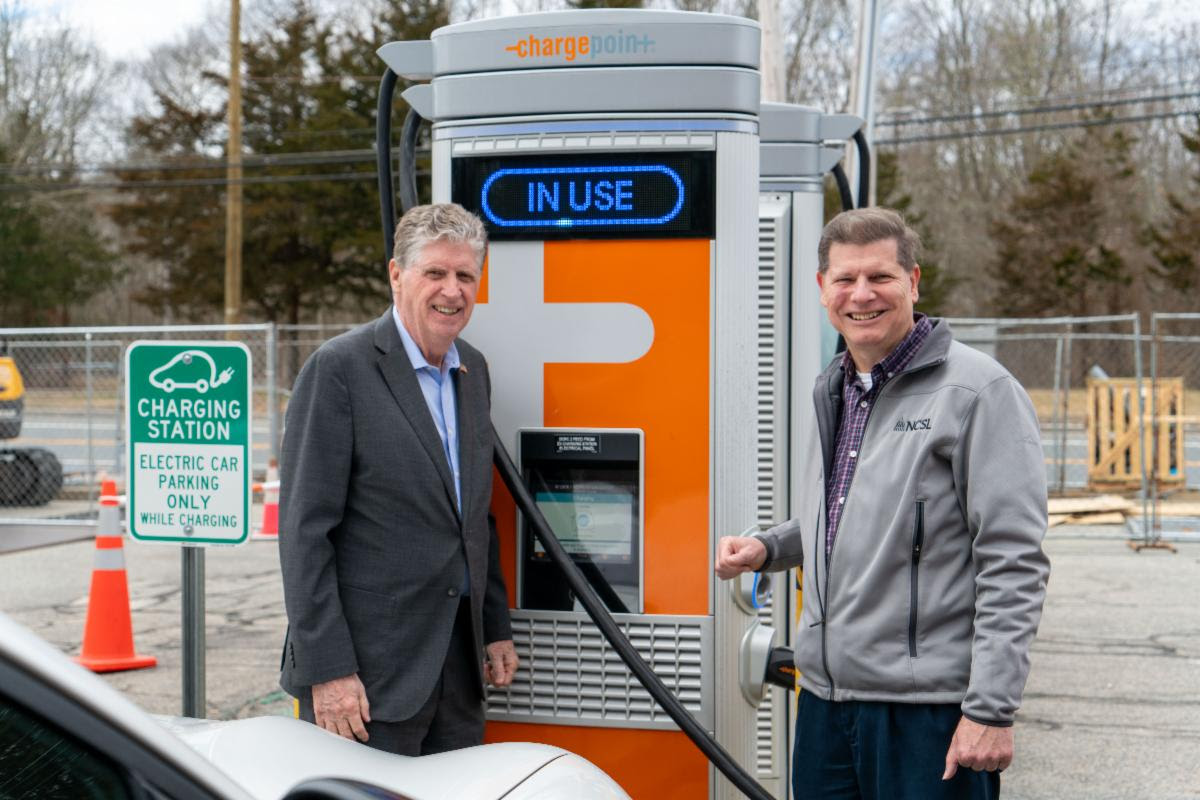 Officials showcase the electric vehicle DC Fast Chargers charging ...
